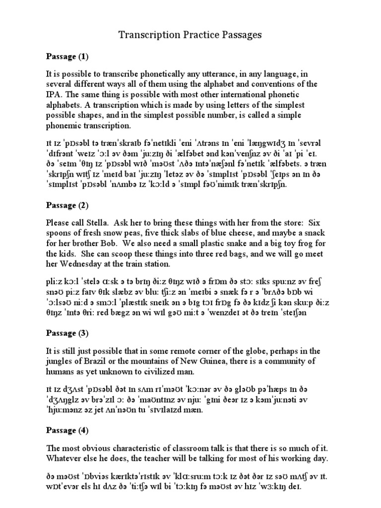 Transcription Passages | Human Communication | Phonology