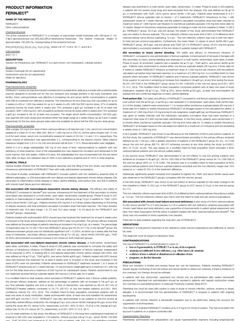 PI_Ferinject.pdf | Intravenous Therapy | Anemia