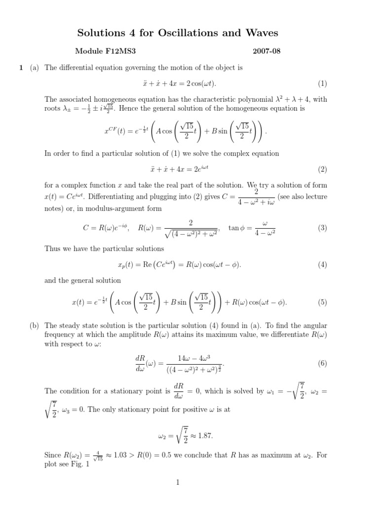 Solutions 4 For Oscillations and Waves | PDF | Eigenvalues And Eigenvectors | Trigonometric ...