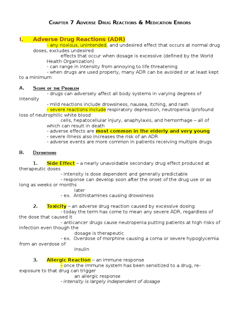 Chapter 7 - Adverse Drug Reaction and Medication Errors | PDF | Medical ...