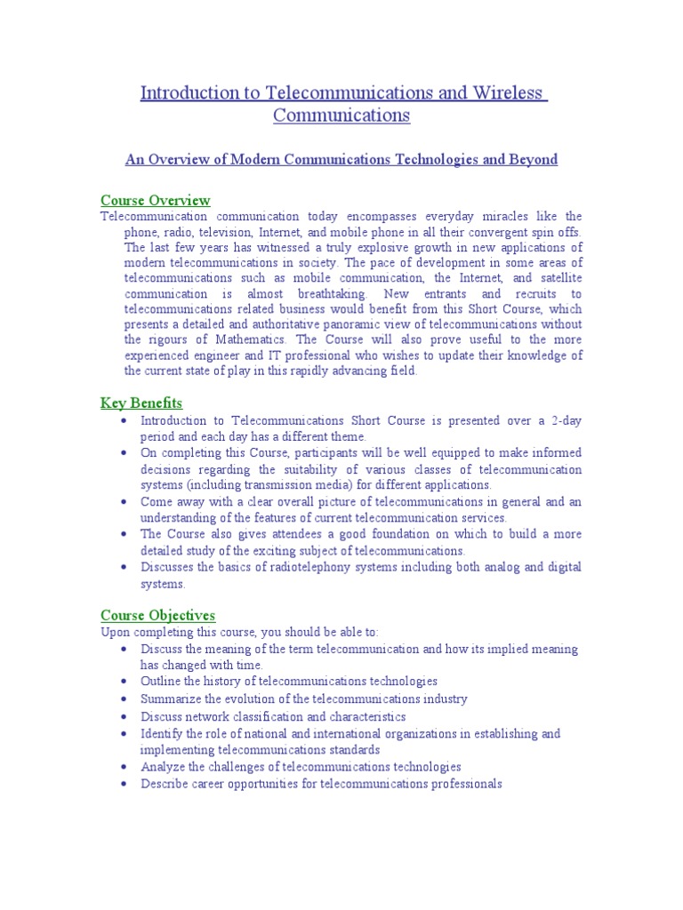Intro To Telecommunications | PDF | Telecommunication | Public Switched ...
