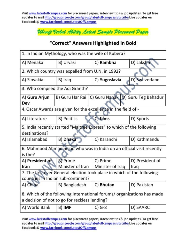 Ubisoft Sample Verbal Ability Placement Paper | PDF | Credit (Finance ...