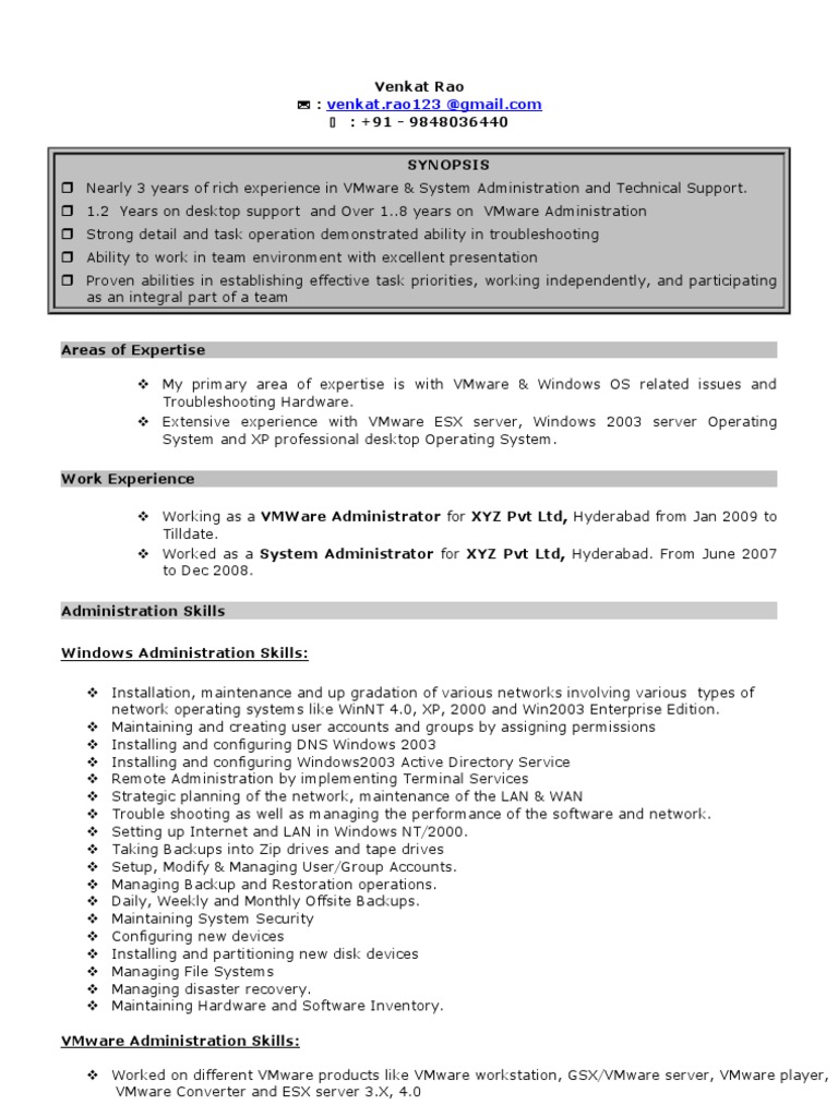 Resume - VMware With Winodws | PDF | V Mware | Virtual Machine