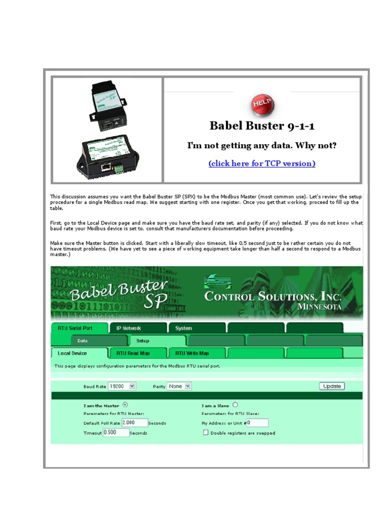 Babel Buster SP Modbus Setup Guide | PDF | Bit | Communications Protocols