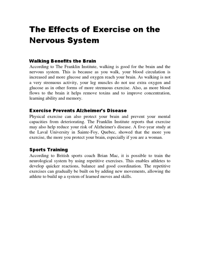 The Effects of Exercise On The Nervous System | PDF | Physical Exercise ...