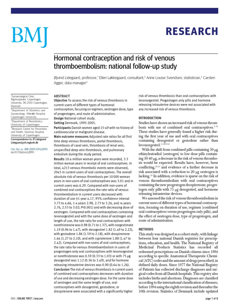 Hormonal Contraception and Risk of TEV - National Follow-Up Study | PDF ...