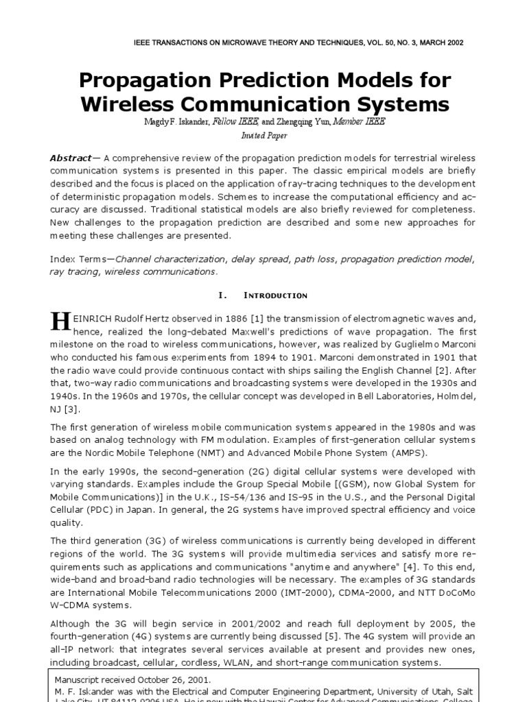 Propagation Models for Wireless Systems | PDF | 3 G | Telecommunications