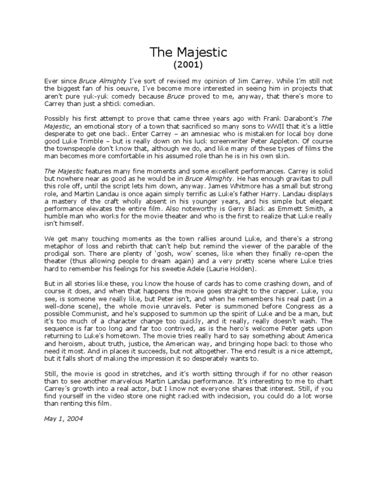 The Majestic Movie Review | PDF | Leisure