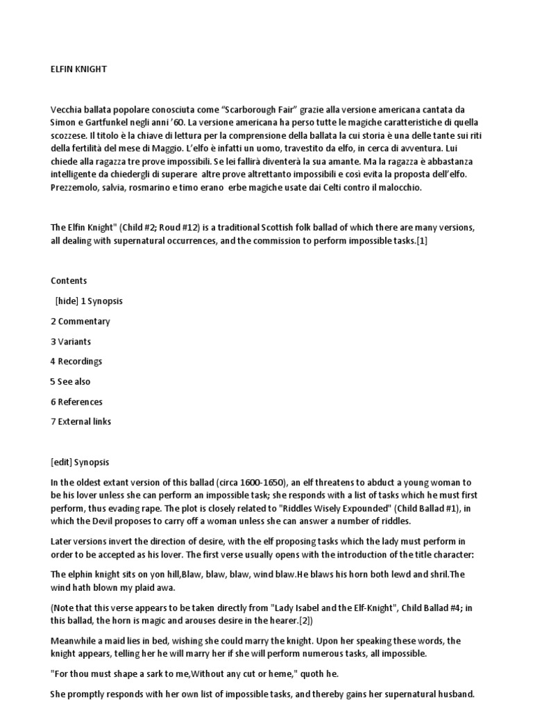 Elfin Knight | PDF | Ballad | Traditional Stories