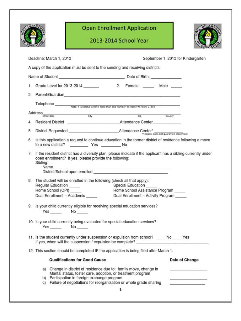 Open Enrollment Application 2013-2014 | PDF | Special Education | Social Institutions