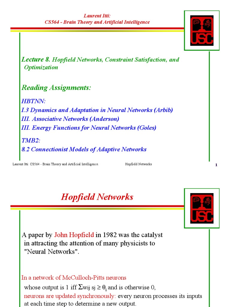Reading Assignments Hopfield Networks Constraint Satisfaction And