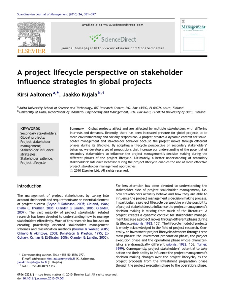 A Project Lifecycle Perspective On Stakeholder | PDF | Stakeholder ...