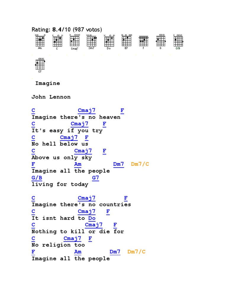 "Imagine by John Lennon Lyrics" | PDF | Sports & Recreation | Games ...