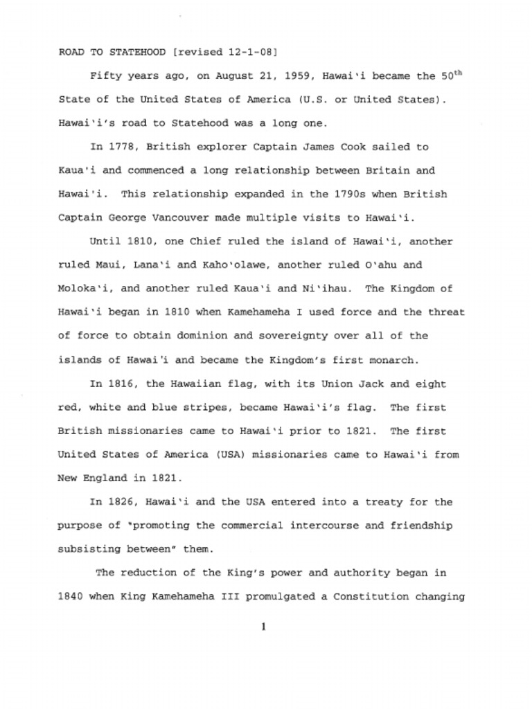 Hawai’i's Journey to Statehood | PDF | Kingdom Of Hawaii | Hawaii