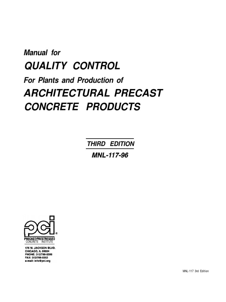 PCI MNL-117-96 Architectural QC Manual | PDF | Prestressed Concrete | Precast Concrete