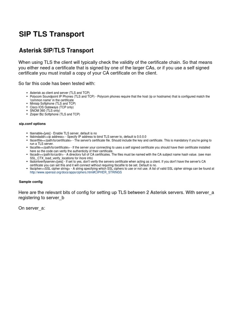 Asterisk SIP TLS Configuration Guide | PDF | Transport Layer Security ...