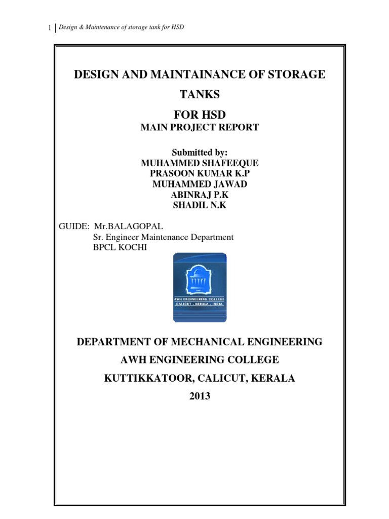 HSD Storage Tank Design and Maintenance | PDF | Chemistry | Energy And ...
