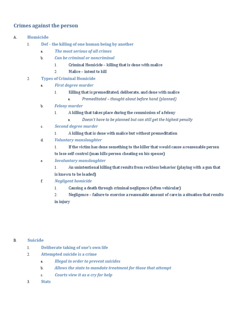 Overview of Violent Crimes and Homicide | PDF | Murder | Manslaughter