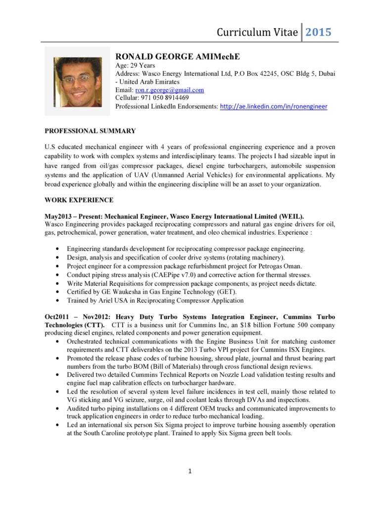 Ronald George Resume | PDF | Turbocharger | Engineering