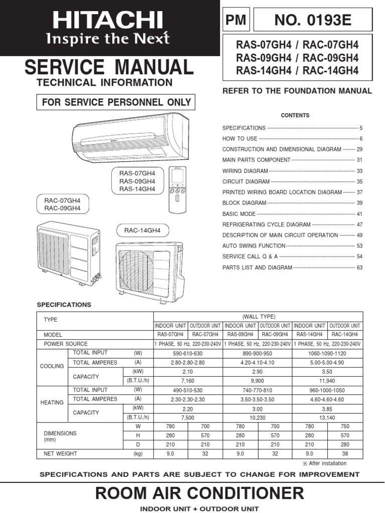 Hitachi Ras Rac-7!9!14gh4 | PDF | Air Conditioning | Hvac