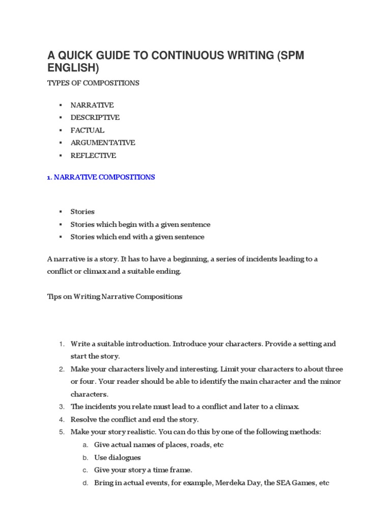 Guide To Continuous Writing | PDF | Narrative | Attention