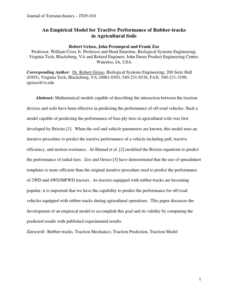 An Empirical Model For Tractive Performance of Rubber-Tracks | PDF | Tire | Tractor