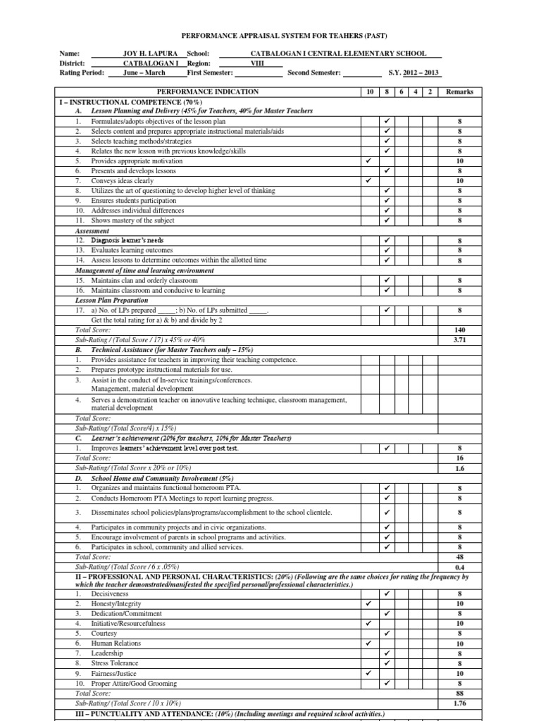 Performance Appraisal System For Teachers (Past) | PDF | Lesson Plan ...