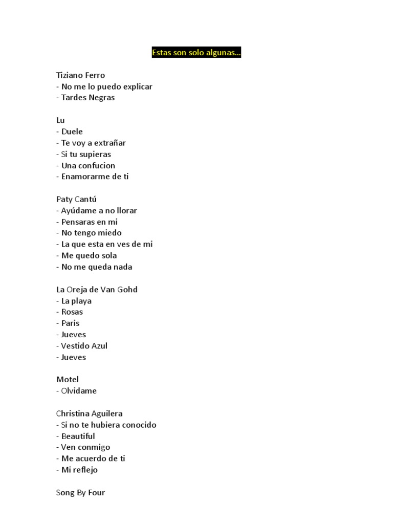 Canciones | Música pop | Musica Popular