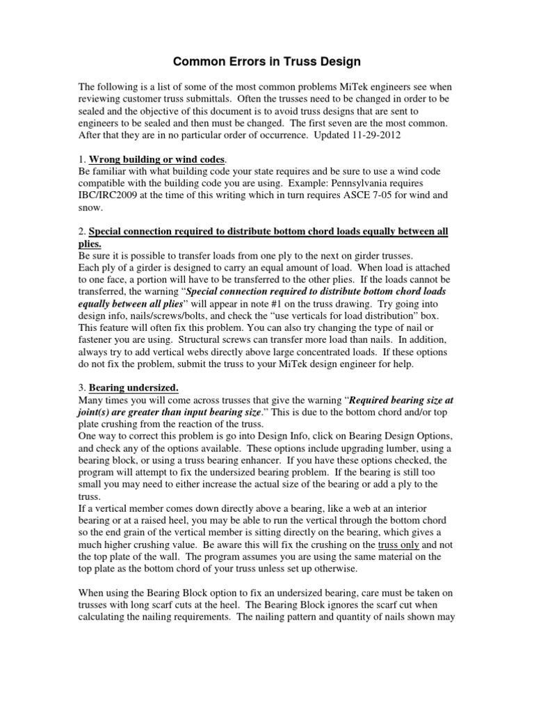 Common Errors in Truss Design PDF | PDF | Truss | Framing (Construction)