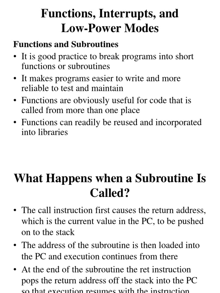 Functions, Interrupts | PDF | Subroutine | Areas Of Computer Science Functions, Interrupts | PDF | Subroutine | Areas Of Computer Science