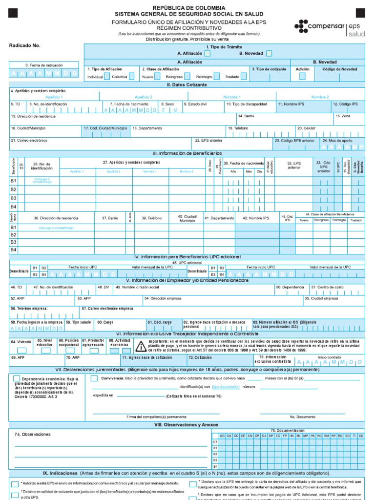 Formato Eps Compensar | PDF | Ciencias de la Salud | Medicina