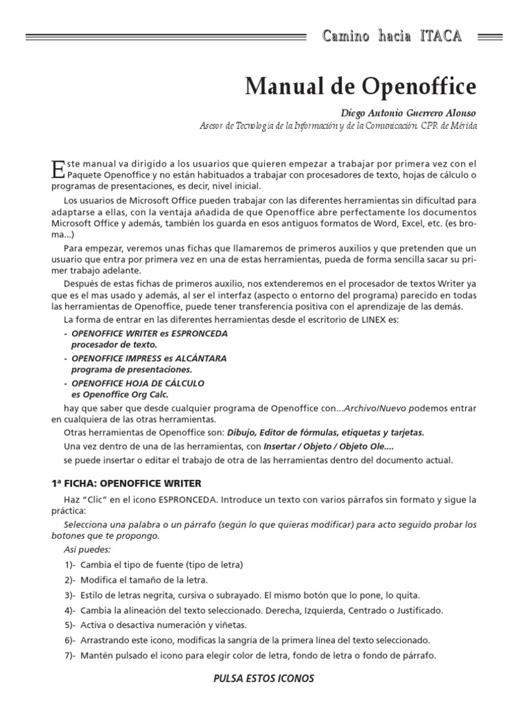 Manual de Openoffice (9 Paginas - en Español) PDF | PDF | Comillas ...
