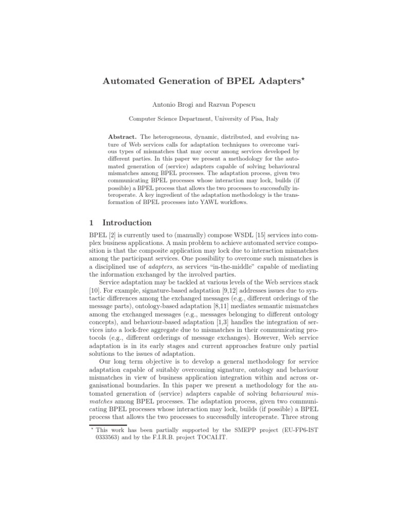 Automated Generation of BPEL Adapters | PDF | Business Process | Software Engineering