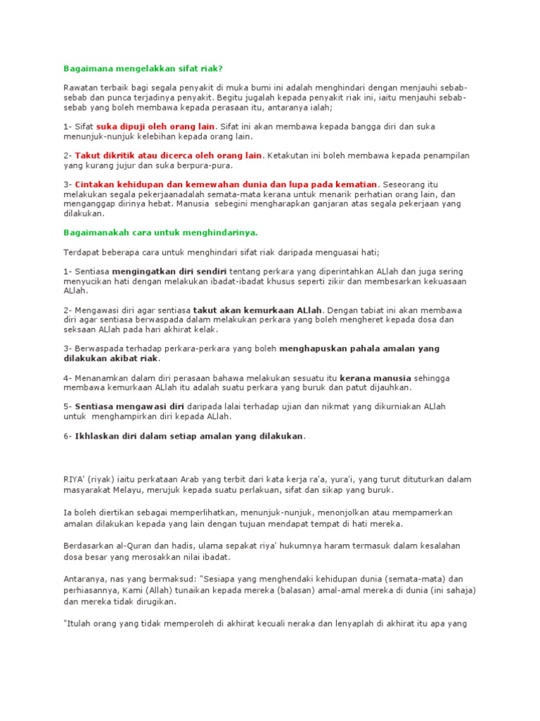 Bagaimana Mengelakkan Sifat Riak | PDF