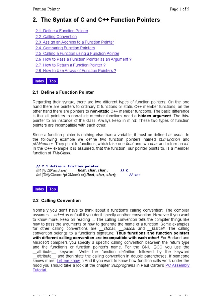 The Syntax of C and C++ Function Pointers: Funtion Pointer Page 1 of 5 | PDF | Pointer (Computer ...