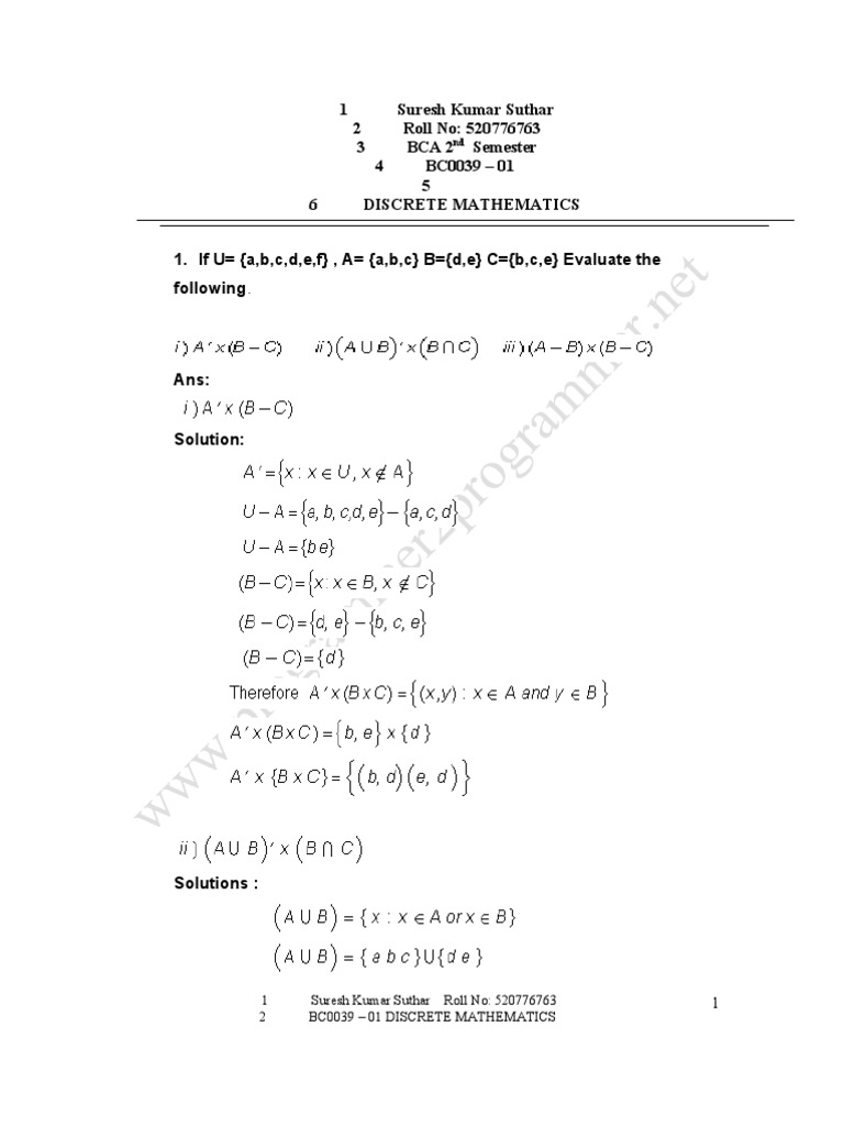 SEM 2 BC0039 Discrete Mathematics | PDF | Discrete Mathematics ...