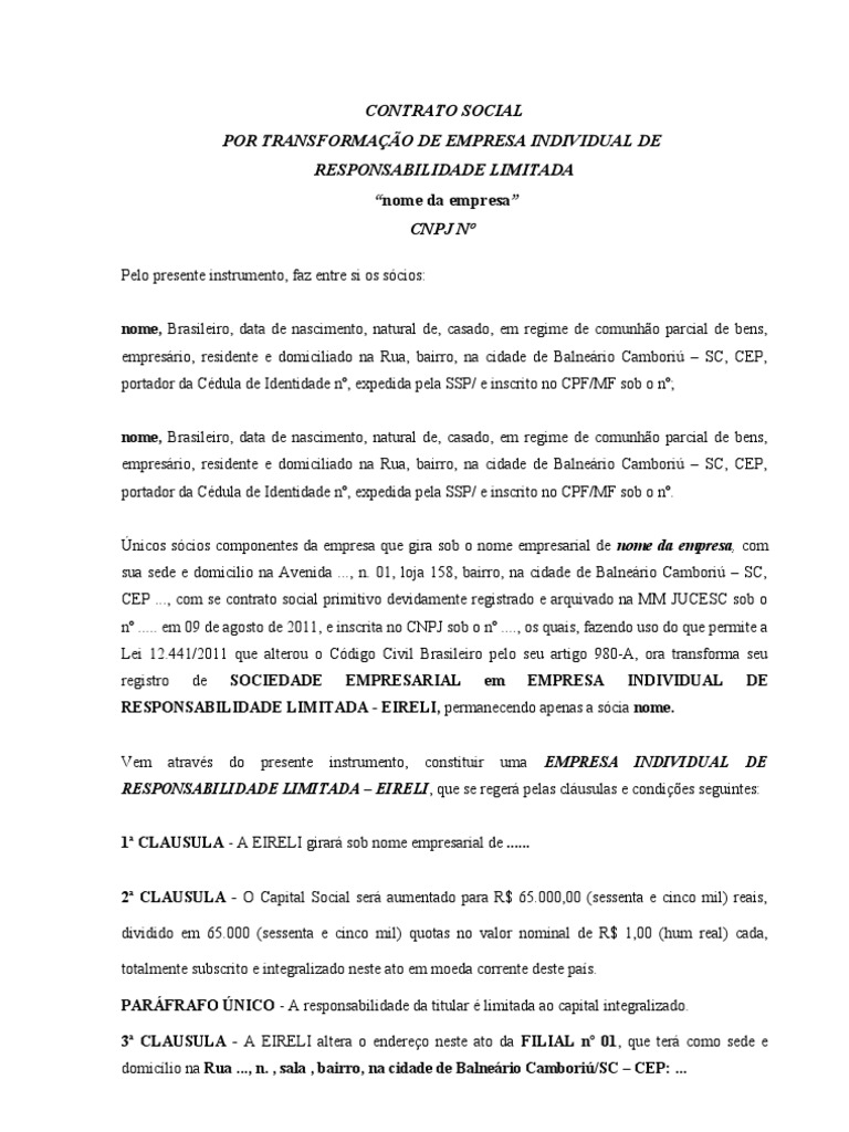 Modelo Contrato Social EIRELI - 1