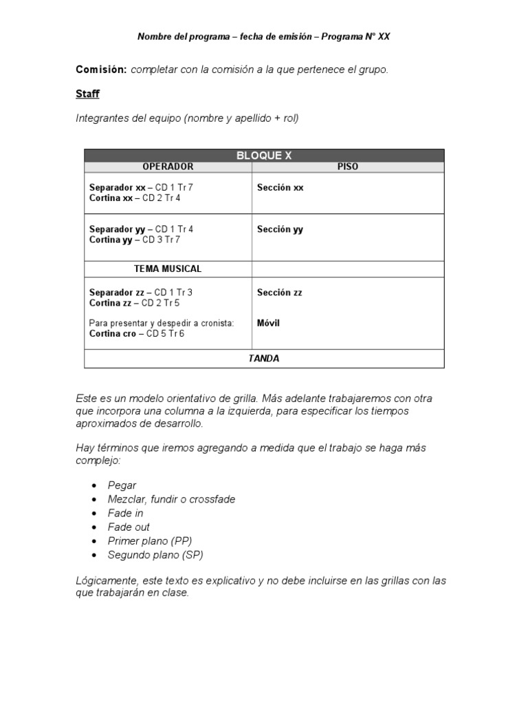Modelo de Grilla para Programa Radial | PDF