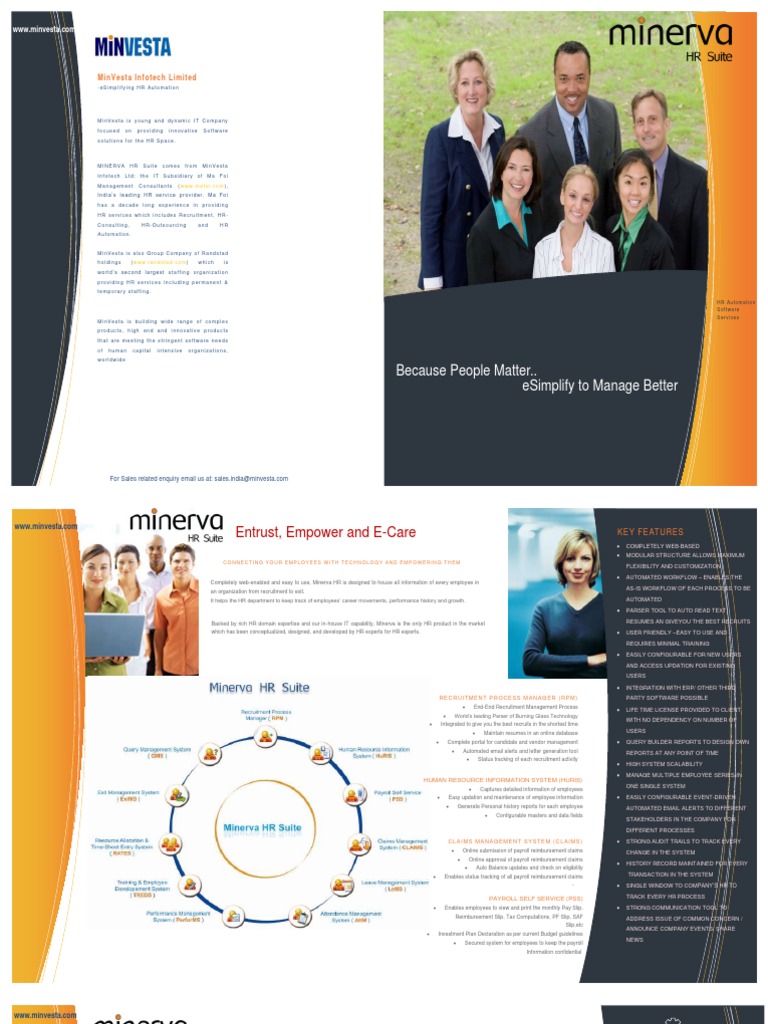 E Brochure Minerva HR Suite | PDF | Payroll | Databases