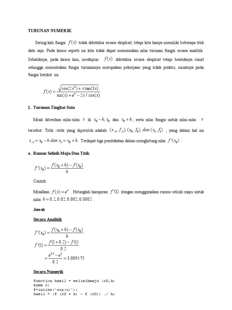Turunan Numerik | PDF | Metode & Bahan Ajar
