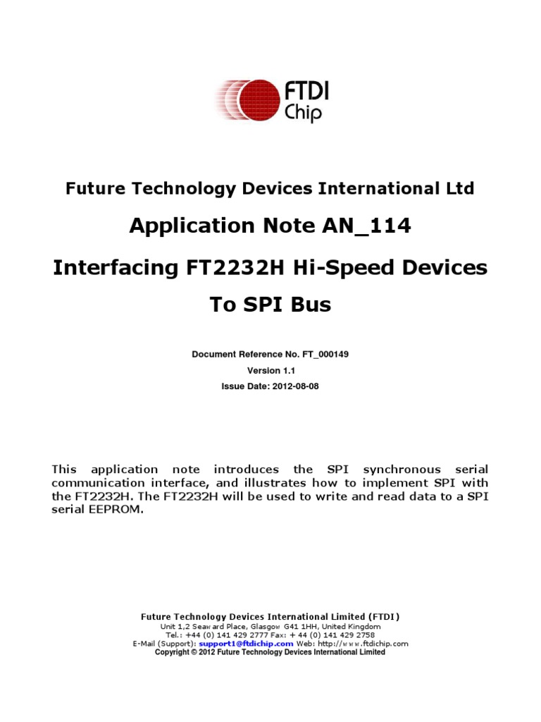 AN 114 FTDI Hi Speed USB To SPI Example PDF | PDF | Telecommunications ...