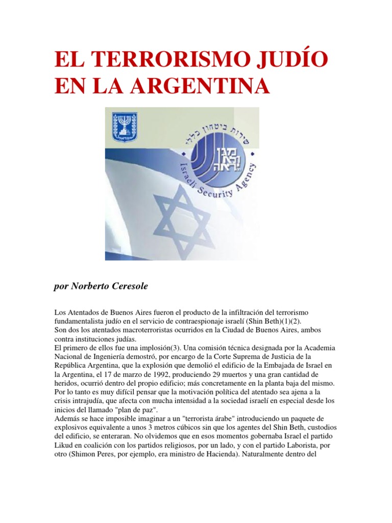 EL TERRORISMO JUDÍO EN LA ARGENTINA Por Norberto Ceresole | PDF ...