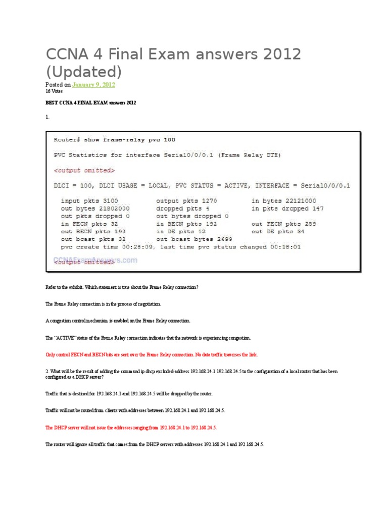 CCNA 4 Final Exam Answers 2012 | PDF | Ip Address | Computer Network