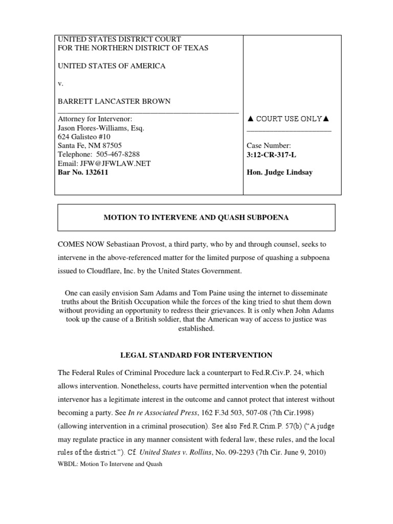 Motion To Intervene and Govt Response | PDF | Intervention (Law ...