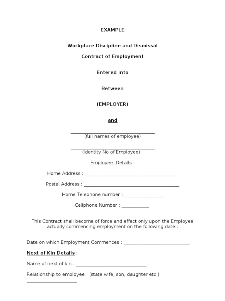 Example Permanent Contract of Employment | PDF | Sick Leave | Employment