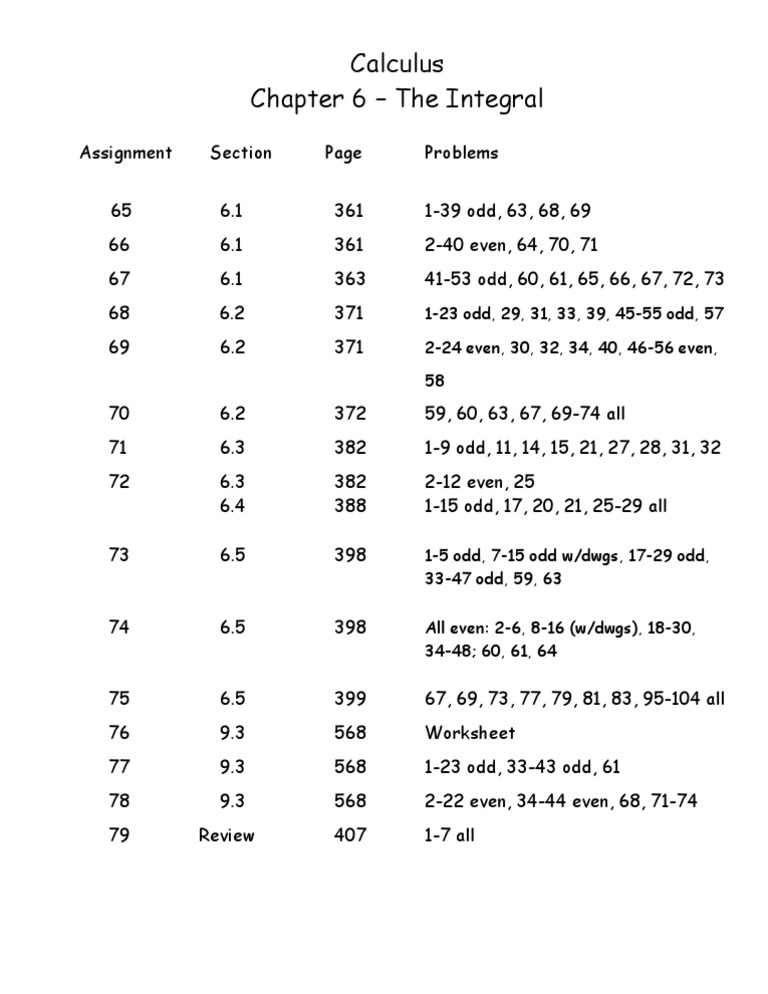 Calculus Chapter 6 Integral Assignments | PDF