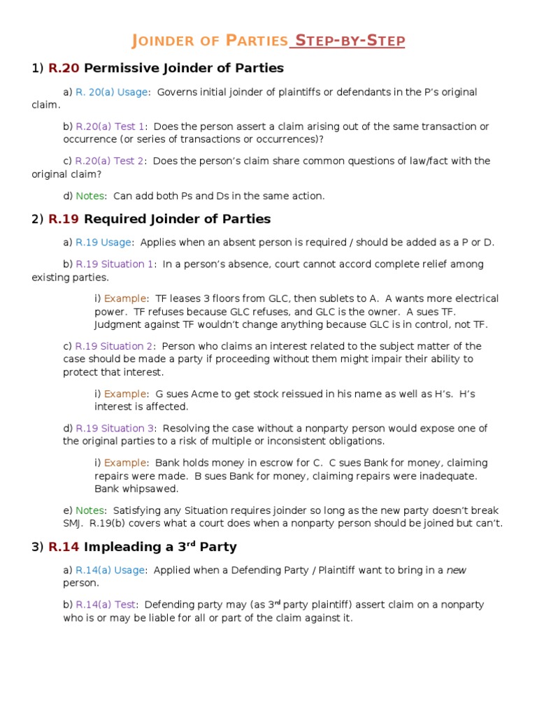 Joinder of Parties StepbyStep | PDF | Joinder | Civil Procedure
