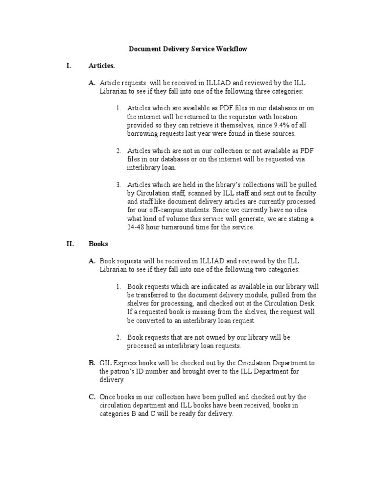 Document Delivery Service Workflow | PDF | Library Science | Libraries