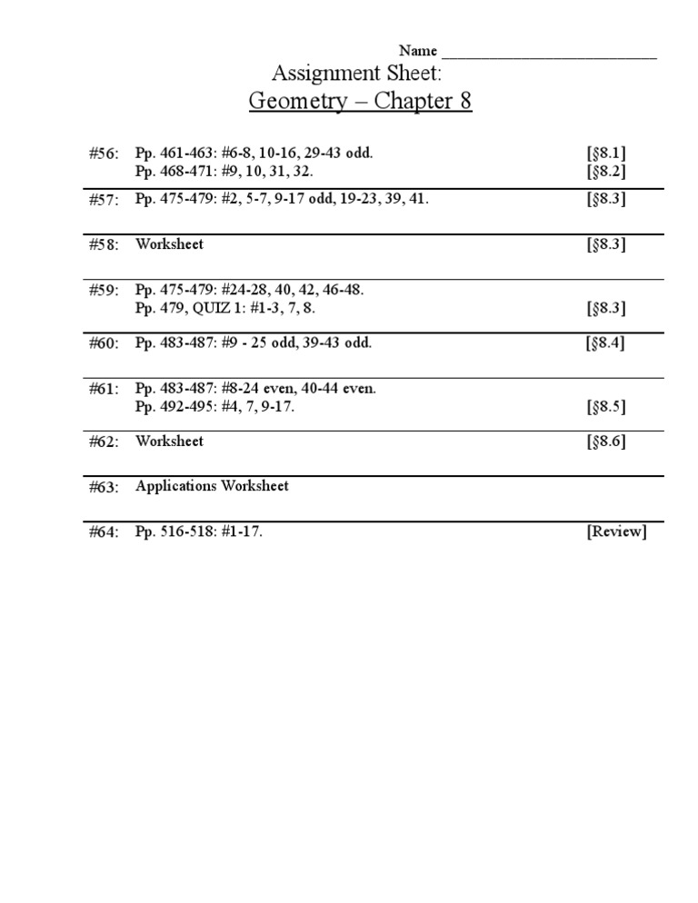 Geometry - Chapter 8: Assignment Sheet | PDF