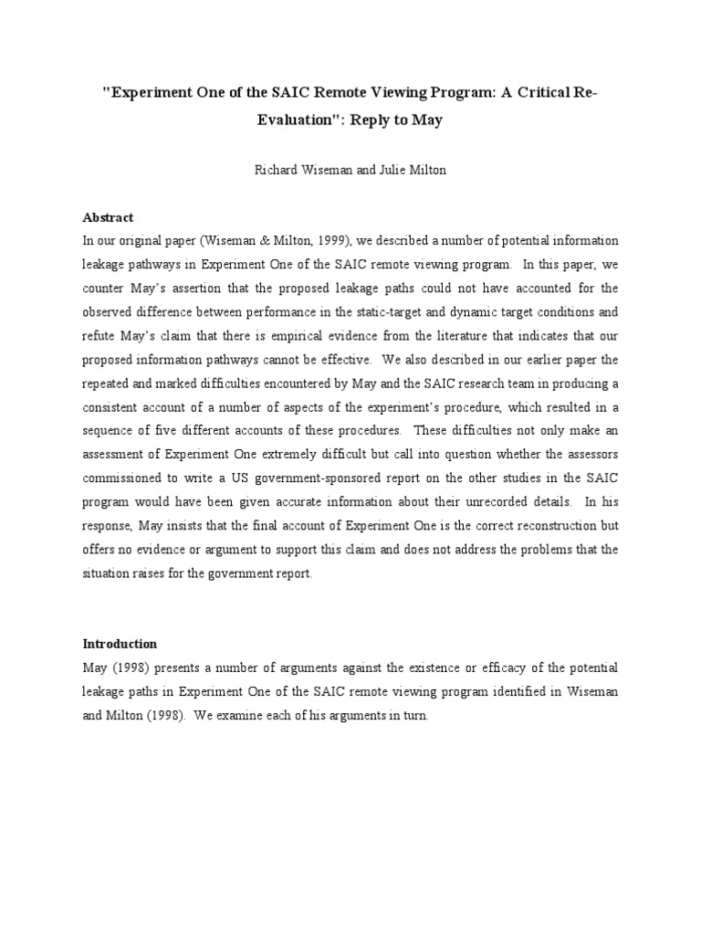 SAIC Remote Viewing Experiment Re-Evaluated | PDF | Experiment ...